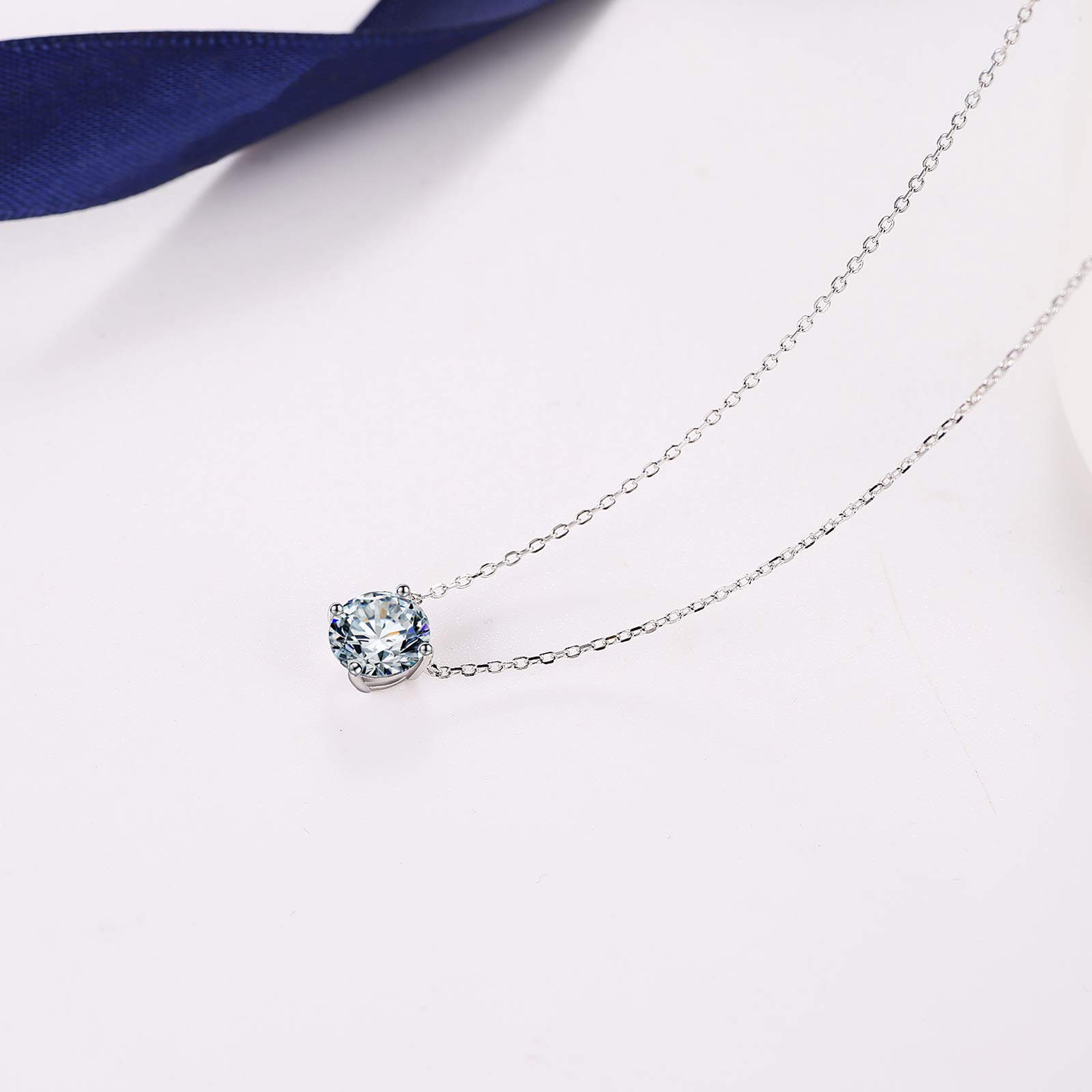Bo&Pao Women's Zirconia Necklace 925 Sterling Silver with White Round Cubic Zirconia, 18", adjustable