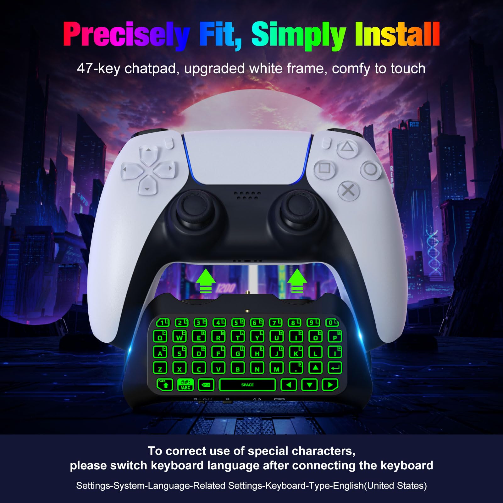 MoKo Keyboard for PS5 Controller with Green Backlight, Bluetooth Wireless Mini Keypad Chatpad for PlayStation 5, Built-in Speaker & 3.5mm Audio Jack for PS5 Controller Accessories, Gray