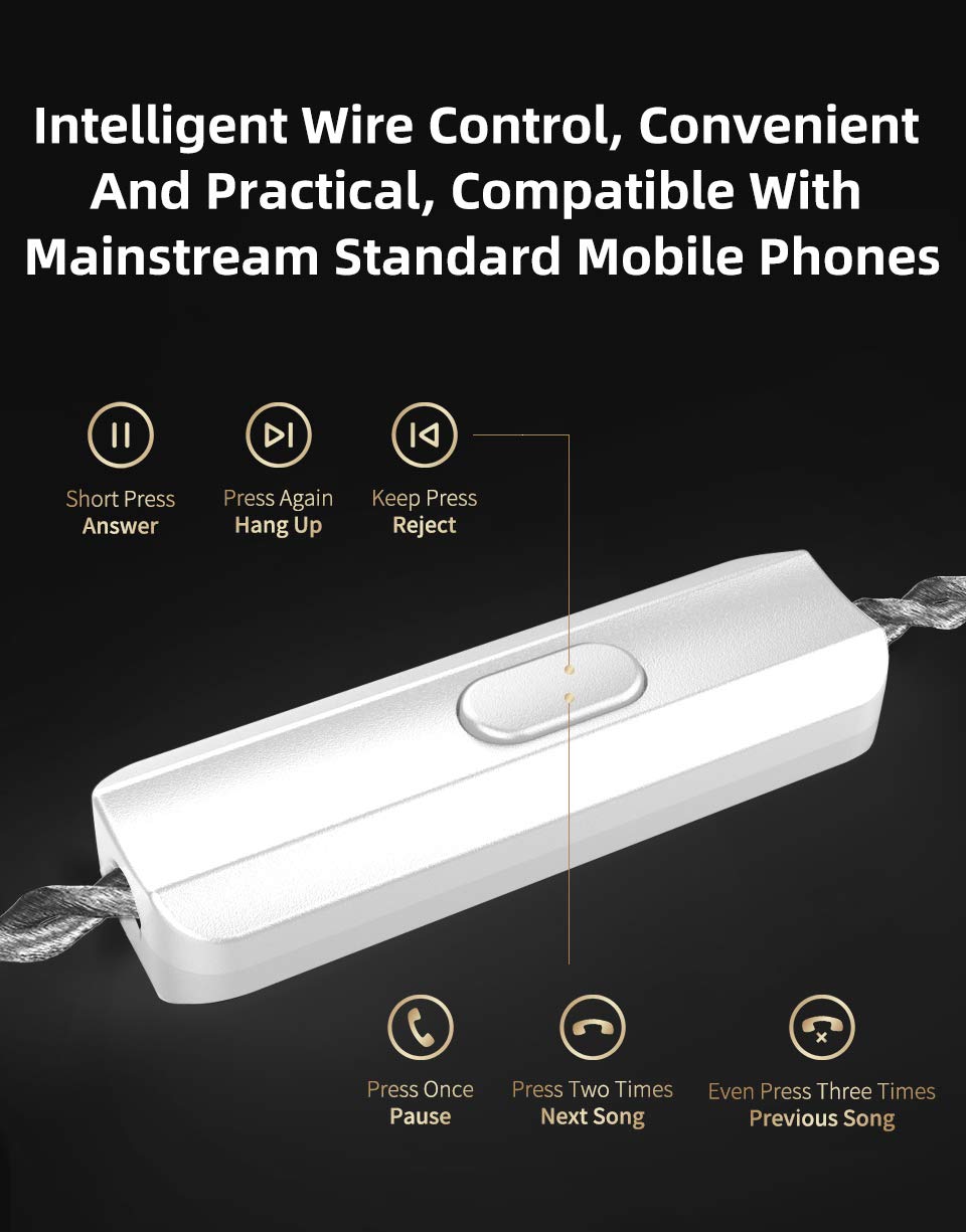 CCA C10 Five Drivers Hybrid in Ear Monitors in Each Side，HiFi 4BA 1DD High Resolution Earphones/Earbuds with 3.5mm Gold Plated Plug Detachable Cable 2pin 0.75mm Wired Earbuds (with Mic, C10pro Black)