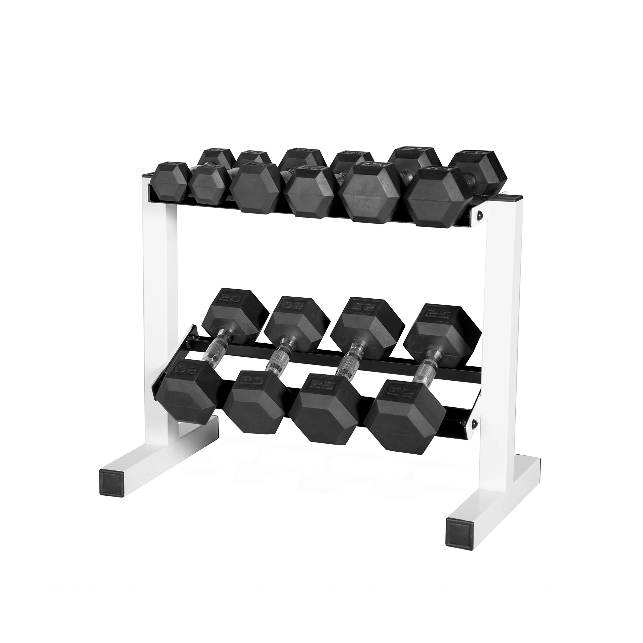 CAP Barbell 150 Pound Coated Hex Dumbbell Set with 2-Tier 24-Inch Rack
