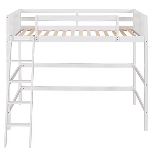 DEYOBED Twin Size Wooden Loft Bed Frame with Ladder - Space-Saving Design for Kids, Teens, and Adults