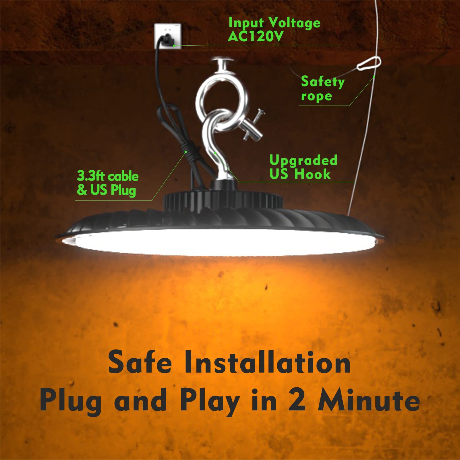 bulbeats 2Pack 250W UFO LED High Bay Light, 35000lm (Eqv.1000W MH/HPS) High Bay LED Lights, 5000K Commerical Bay Lighting, IP65 LED High Bay Shop Light with US Plug for Warehouse/Wet Location