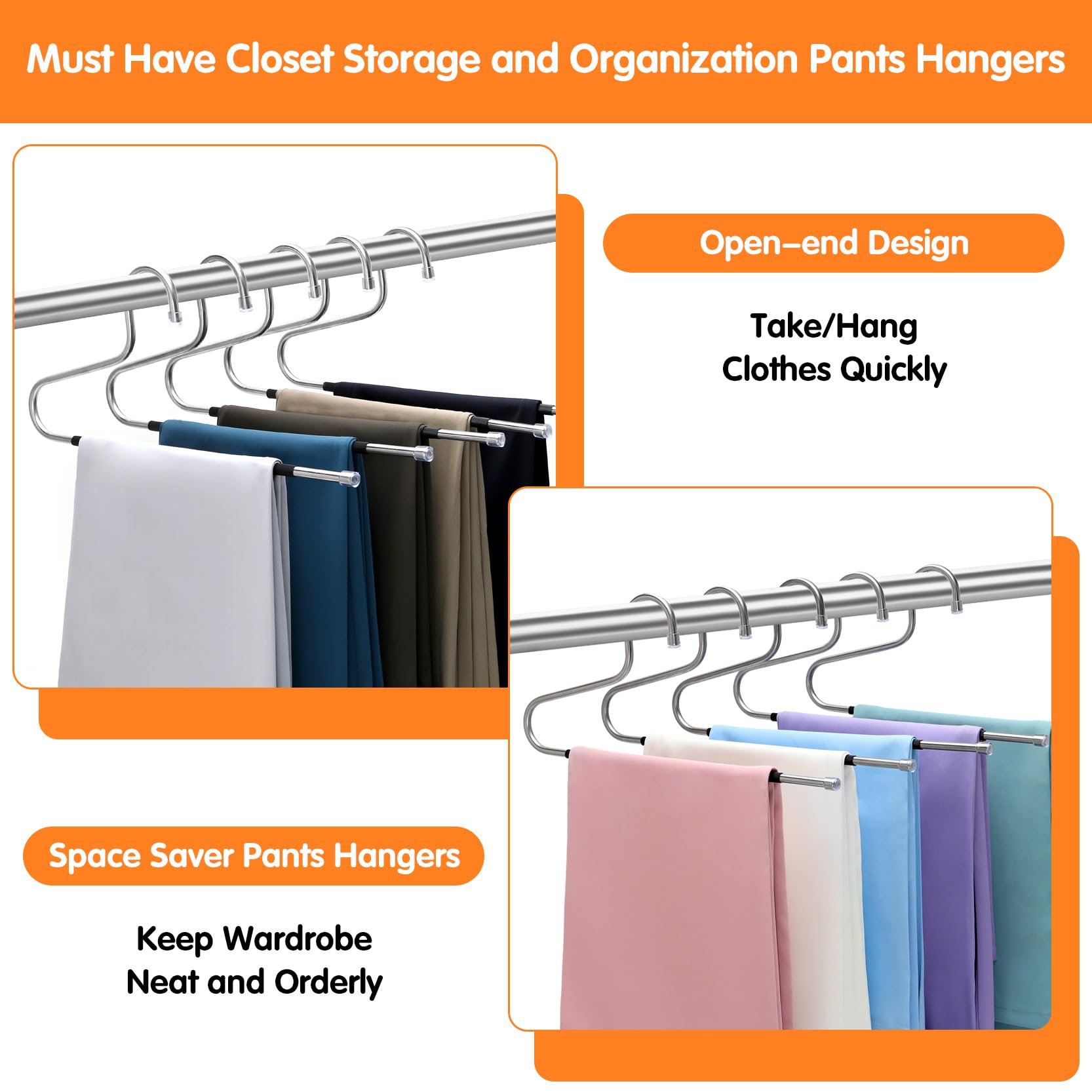 Closet Organizers and Storage,10 Pack Pants Hangers Space Saving,Dorm Room Essentials for College Students Girls Guys,Home Essentials Clothes Hanger Strong Metal Hangers for Jeans,Slacks,Blanket,Scarf