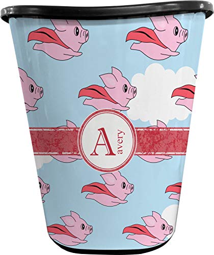 RNK Shops Flying Pigs Waste Basket - Single Sided (Black) (Personalized)