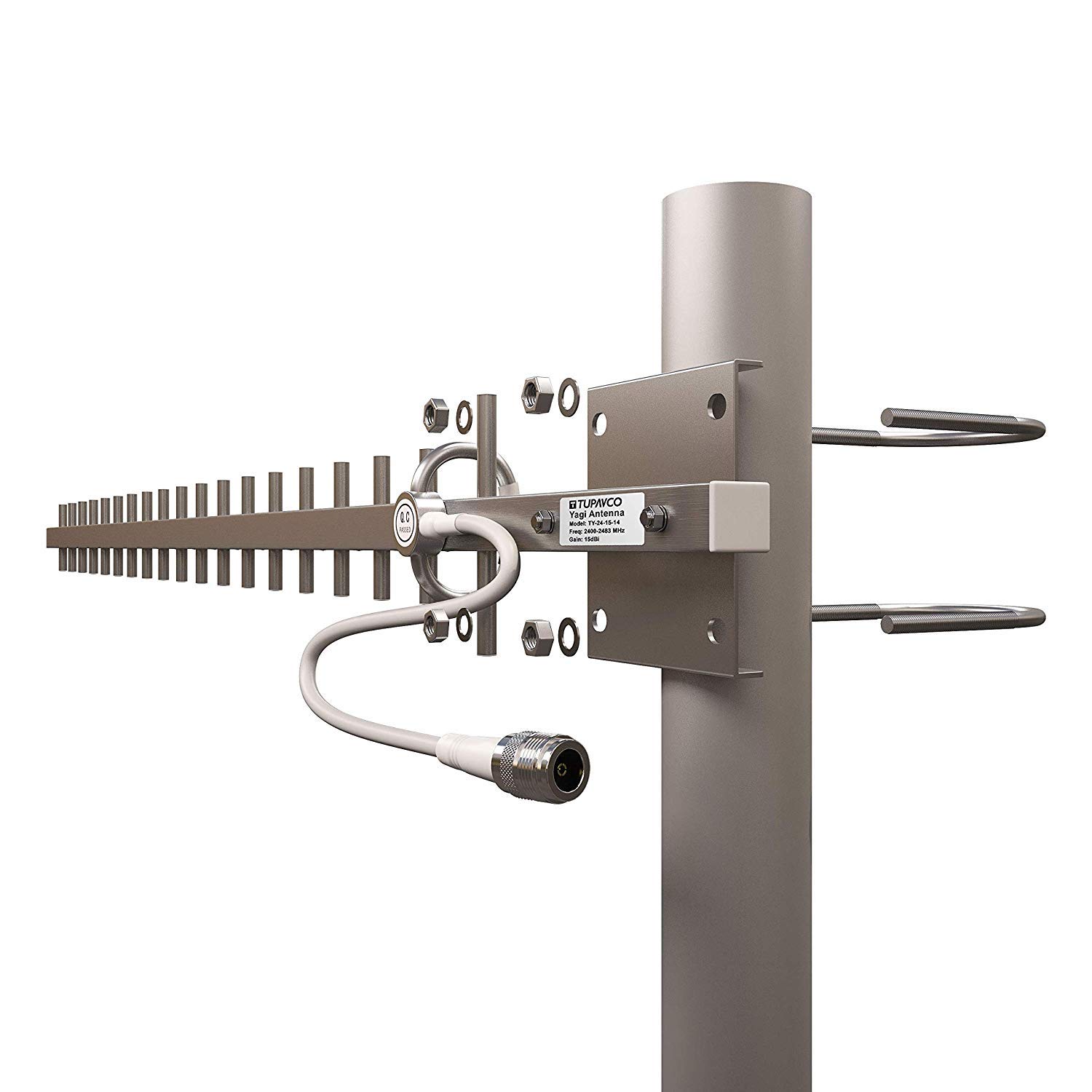 Tupavco TP513 Yagi WiFi Antenna 2.4GHz (17dBi) Outdoor Directional Signal (H:25° V:24°) Long Distance Range (High-Gain Weatherproof) Wireless Network (Pole Mount) N-Female Pigtail Connector