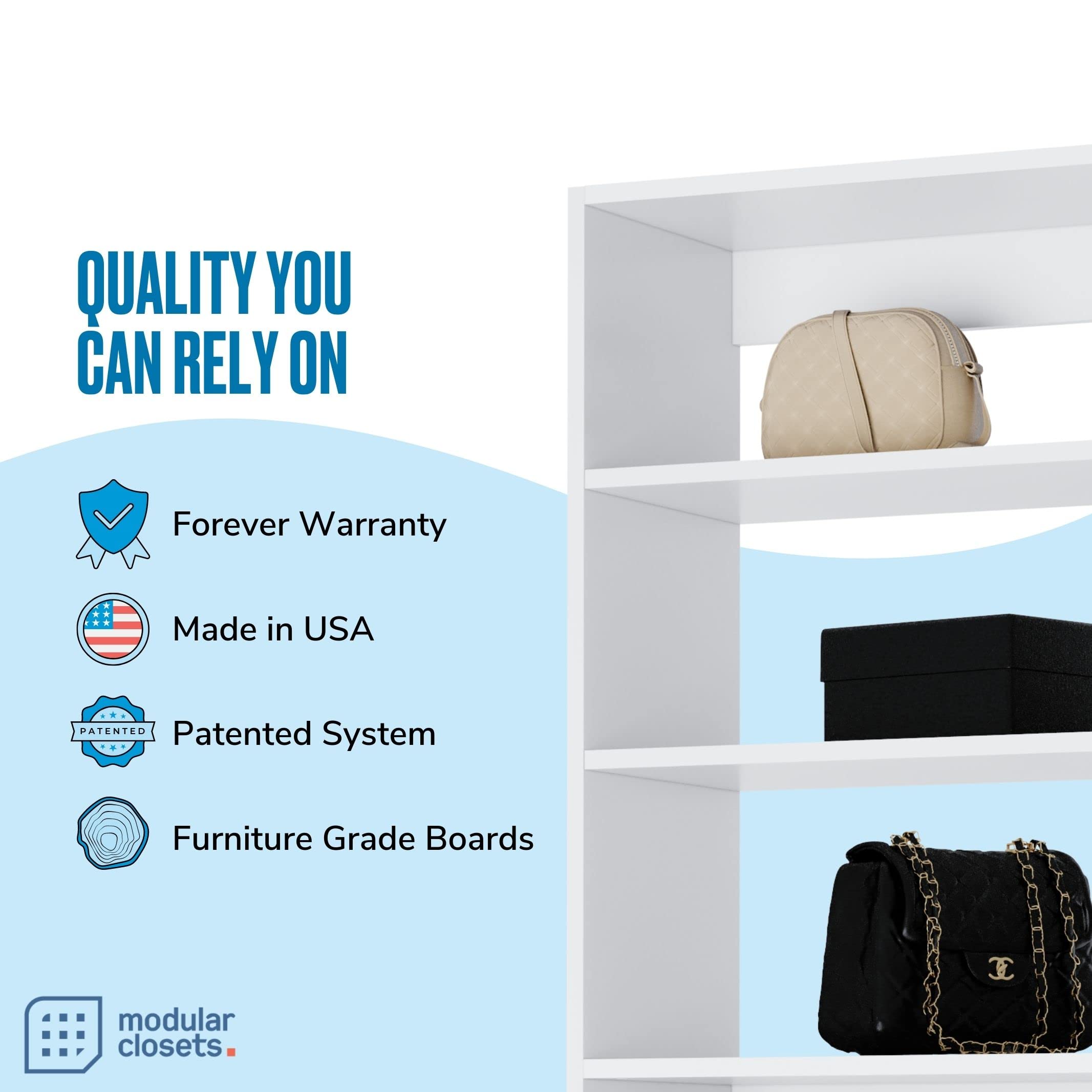 Modular Closets Vista Collection Shelf Tower Built in Wood Closet Organizer Unit (White, 19.5" Wide)