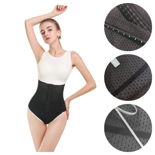QHTETK Waist Trainer Corset cincher for Women Body Shaper Tummy Control Sports Workout with Adjustable Hooks (Black, Large)