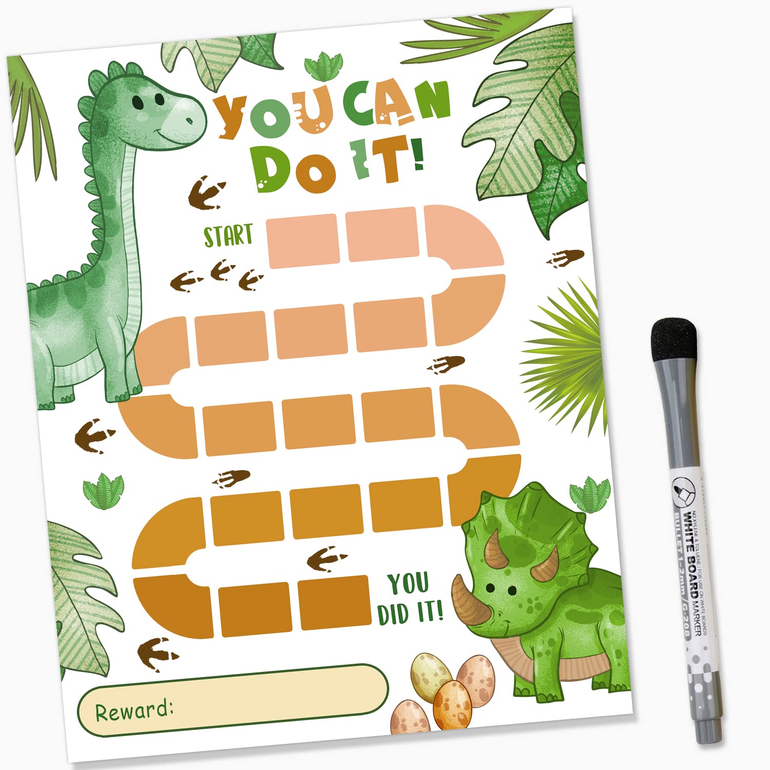 Dinosaur Magnetic Dry Erase Chore Chart for Kids, Good Behavior Chart for Kids at Home - Organizational Reward Planner - 8 x 10 inch Magnetic Reward Behavior Star Chore Chart