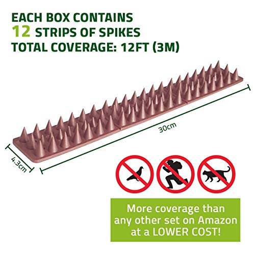De-Bird Bundle Includes: Defender Spikes 12 pk & Bird Scare Rods 12pk, Outdoor Pest Defenders to Keep Off Pigeon, Woodpecker & Squirrels.