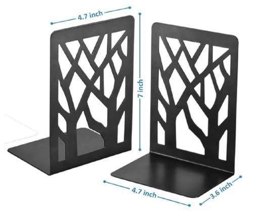 Ruoxian 3 Pairs Tree Branches Book Ends Metal Nonskid Bookends Heavy Duty Bookshelves Organizer Office Book Ends for Shelves, Bookend, Book Ends for Heavy Books (Black-3 Pairs)
