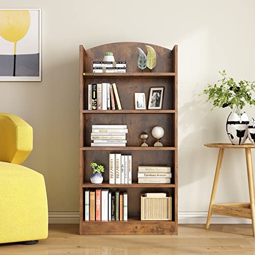 MIN WIN 5-Tier Open Bookcase and Bookshelf, 47.24" Tall Shelf Wood Bookcase with Storage Rack Shelf,Standing Display Shelf Units for Home Office, Living Room, Entryway, Kitchen-Antique