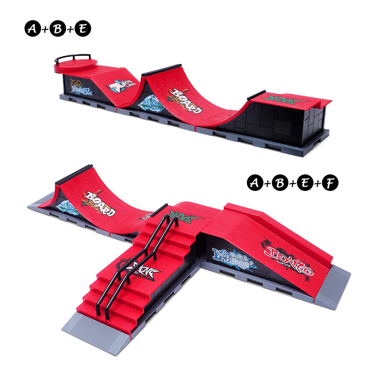 MOMSIV KETIEE Finger Skateboard Park Ramp Toys Mini Fingerboard Skate Rail Set, Half Pipe Finger Skateboards Kit, Ultimate Skateparks Training Props for Kids & Adult (Style A)