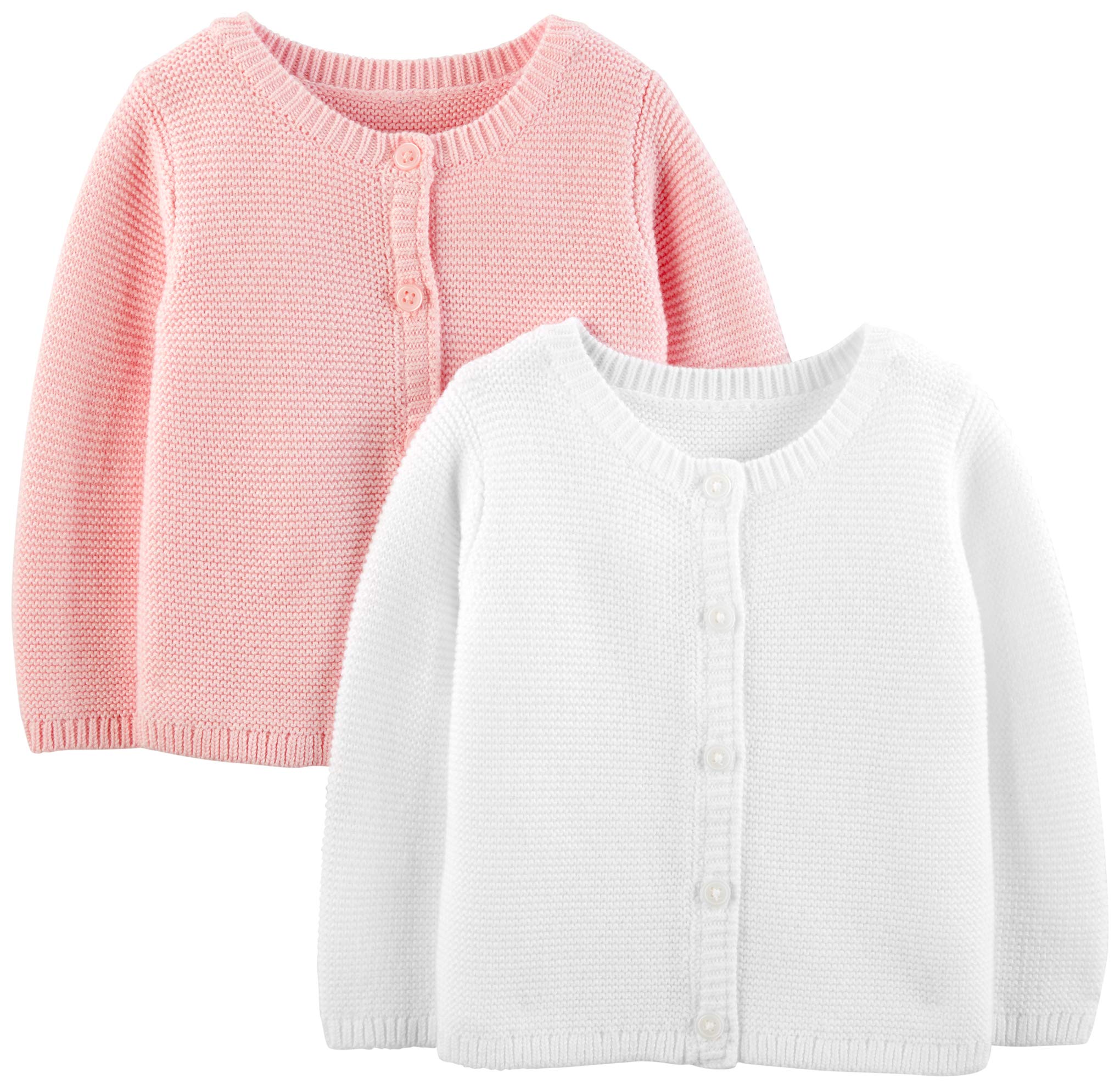 Simple Joys by Carter's Baby Girls' Knit Cardigan Sweaters, Pack of 2, White/Pink, 24 Months