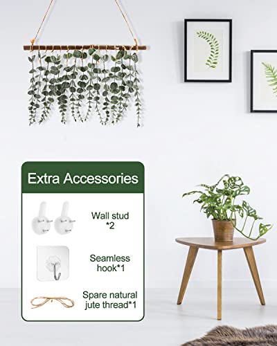 MOVNO Eucalyptus Wall Hanging Decor - Artificial Cute Boho Wall Decor, Fake Eucalyptus Leaves Greenery with Wooden Stick for Living Room, Office, Nursery, Kitchen, Bedroom Wall Farmhouse Decoration-B