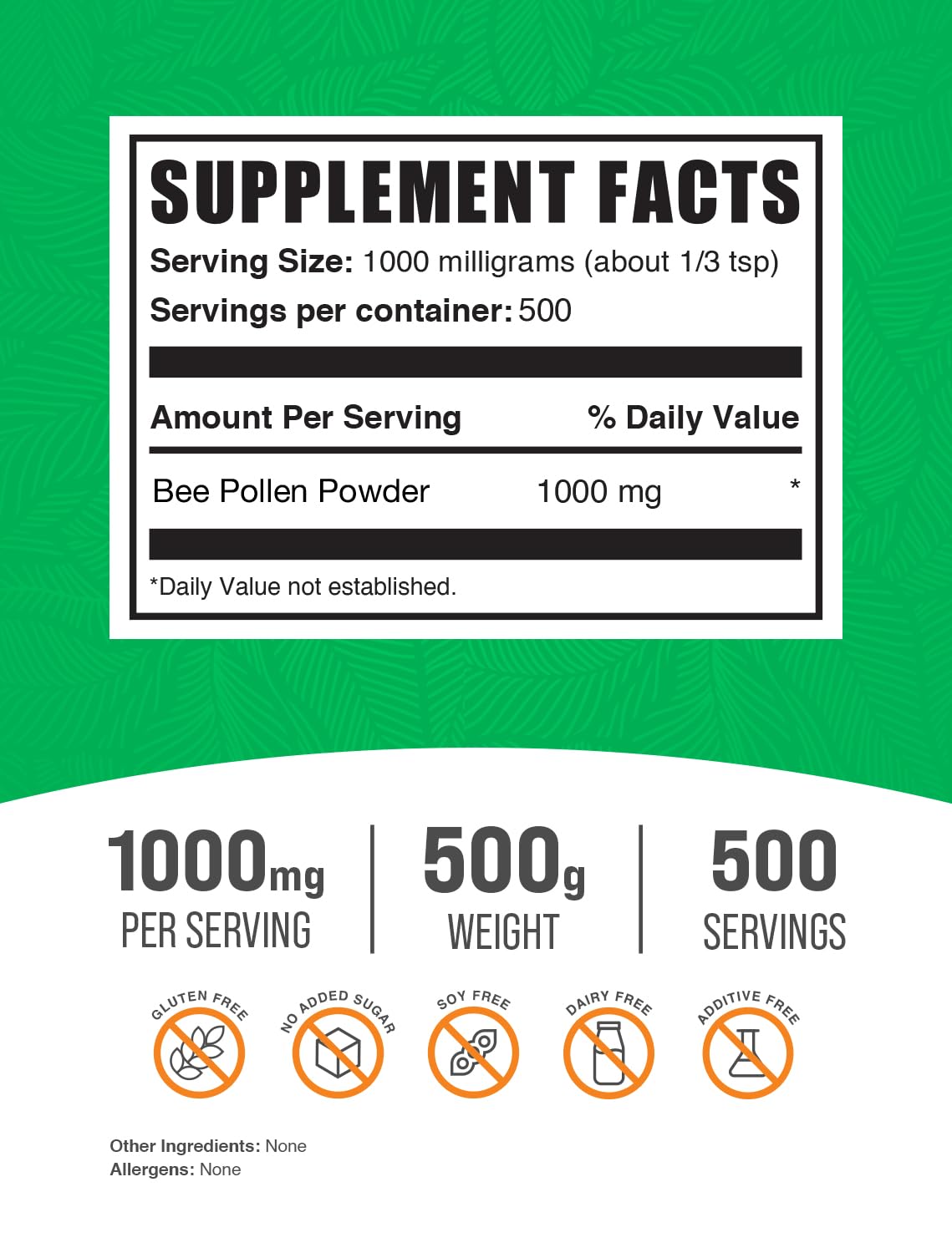 BulkSupplements.com Bee Pollen Powder - Superfood Supplement, Bee Pollen Supplement - for Immune Support, Natural & Gluten Free, 1000mg per Serving, 500g (1.1 lbs) (Pack of 1)