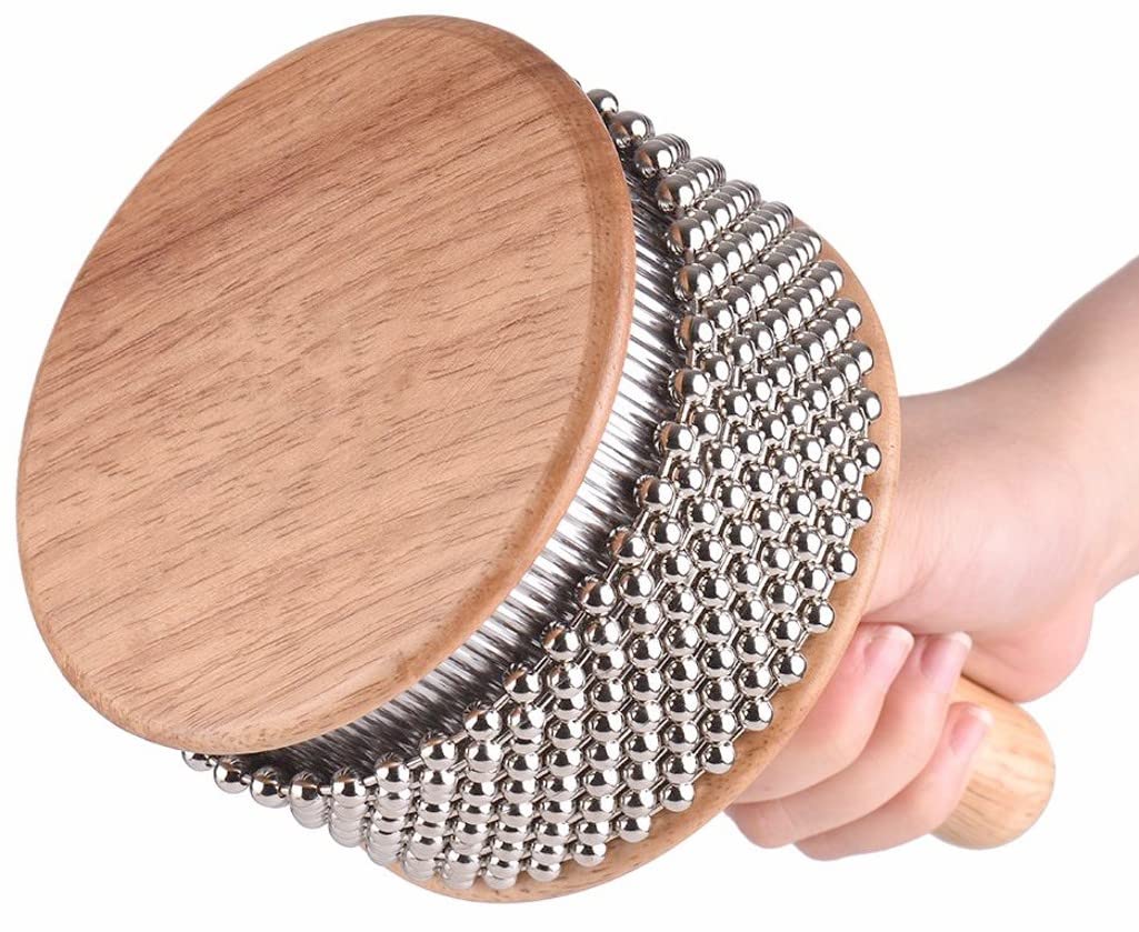 Studio Z 5.1in Wooden Cabasa with Stainless Steel Beaded Chain and Cylinder for Band / Music Latin Percussion Instrument