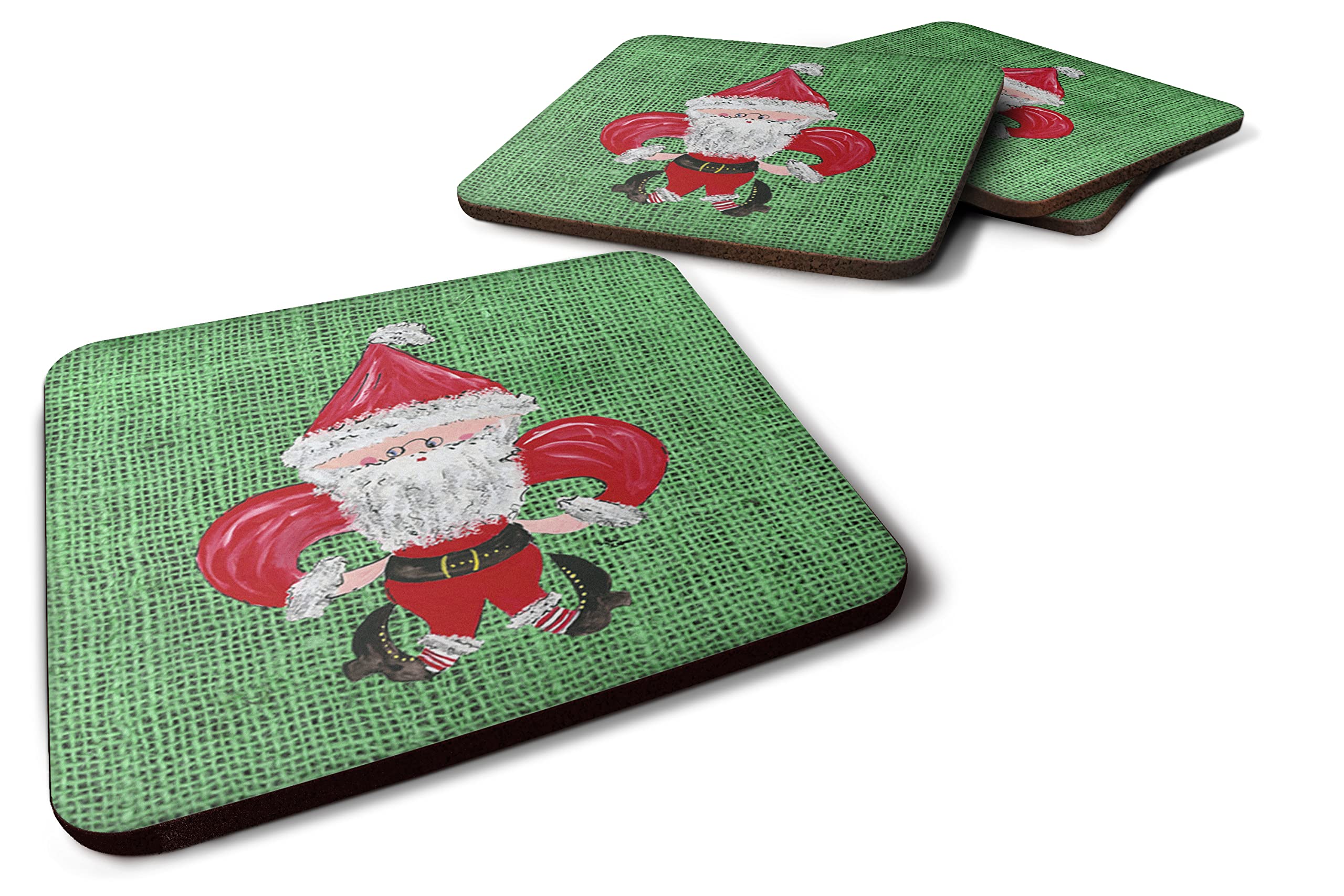 Caroline's Treasures 8746FC Christmas Santa Fleur de lis Foam Coaster Set of 4 Set of 4 Cup Coasters for Indoor Outdoor, Tabletop Protection, Anti Slip, Mouse pad Material