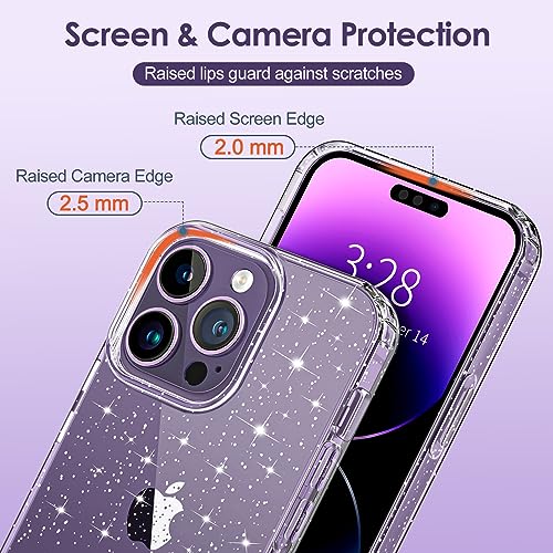 Hython Case for iPhone 14 Pro Case Glitter, Cute Sparkly Clear Glitter Shiny Bling Sparkle Cover, Anti-Scratch Soft TPU Thin Slim Fit Shockproof Protective Phone Cases for Women Girls, Clear Glitter