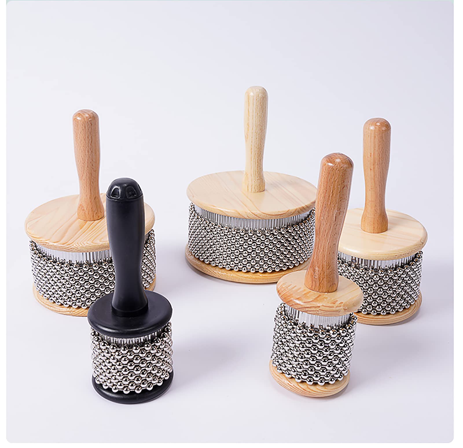 Cabasa Instrument with 2 Egg Shakers, Hand Percussion Afuche - Black (D2.5" Cabasa)