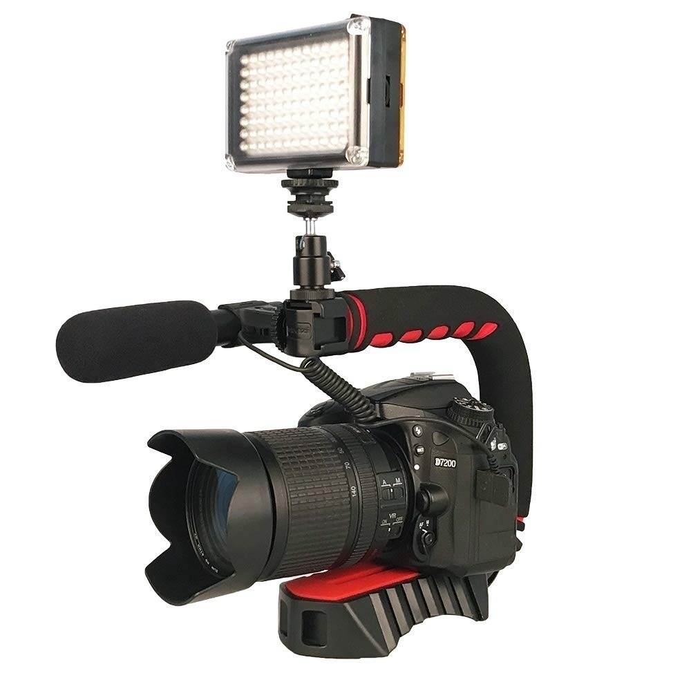 Camera Video Stabilizer Handle Video Grip Camera Video Light Triple Shoe Mount for Gopro for DSLR Sony Nikon Canon for iPhone (Set1)
