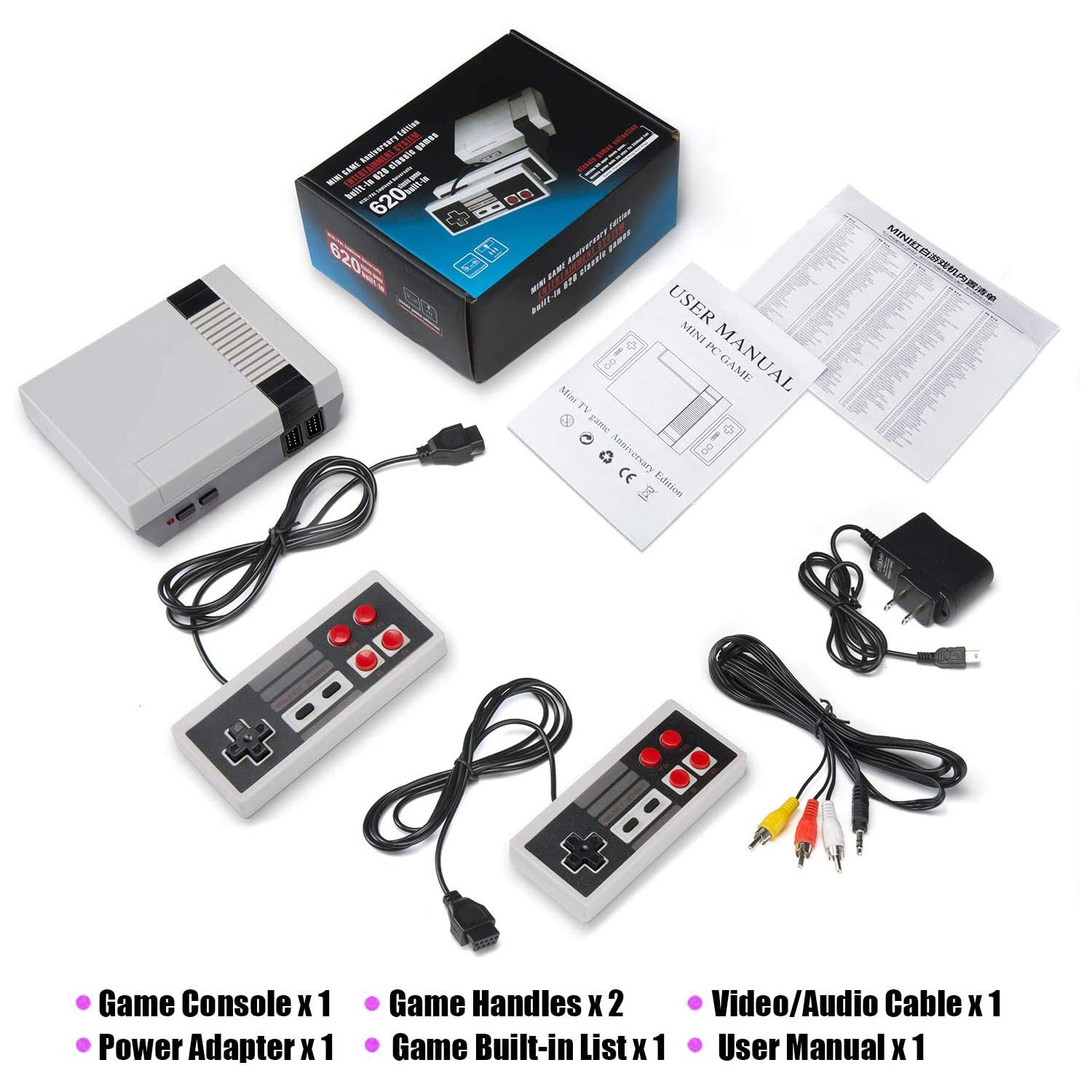 Zeion Classic Retro Game Console - Retro Game Console Mini Video Game Consoles with 620 Games for Handle Gaming with 2 Controllers
