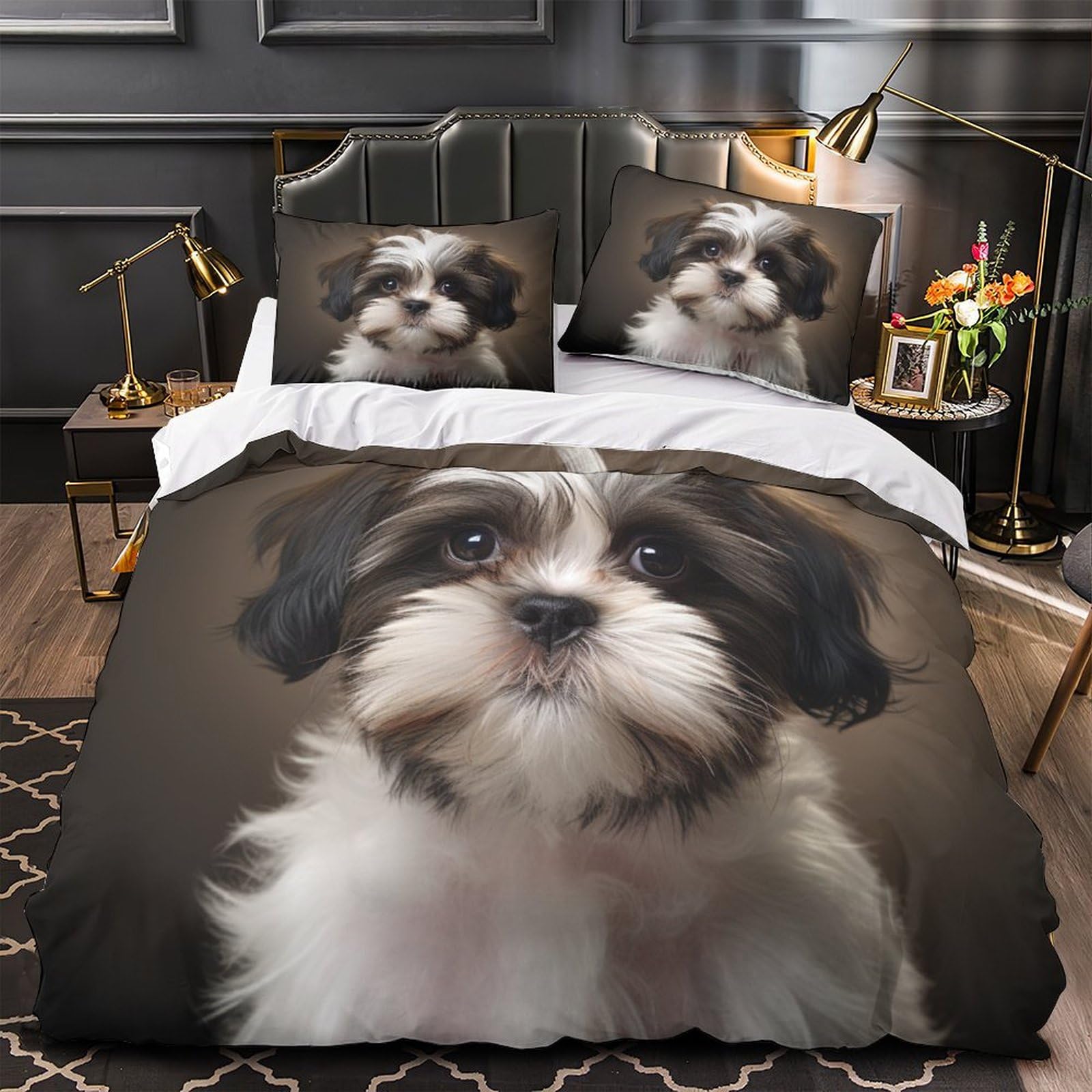 EVMILA Cute Puppy Comforter Covers Duvet Cover Quilt Cover for Boys Girls 3D Printed Dogs Bedding Set with Zipper Closure Soft Microfiber with Pillow Cases 3 Pieces Queen(228x228cm)