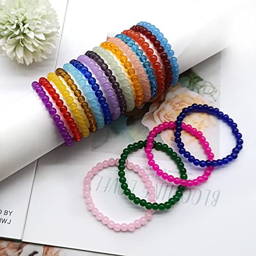 MOZAKA 24Pcs 6mm Beaded Stretch Bracelets Multicolor Glass Crystal Beaded Bracelets Set for Women Handmade Round Glass Beads Elastic Bracelets Jewelry Gifts