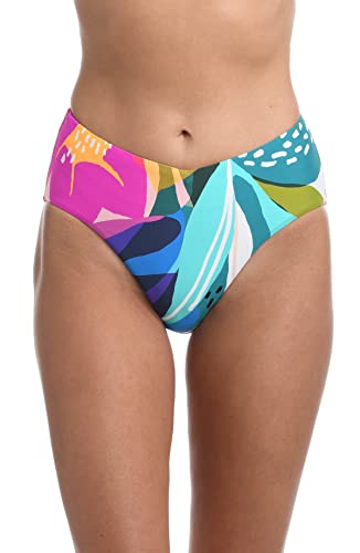La Blanca Women's V-Front High Waist Bikini Swimsuit Bottom, Multi//Electric Shore, 10