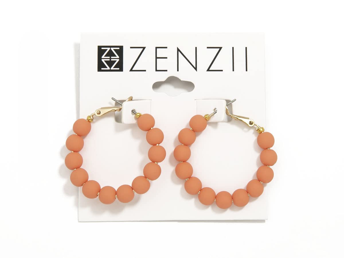 ZENZII Beaded Hoop Fashion Earrings Bohemian Circle Round Bead Earrings Chic Dangle Earrings for Women (Hot Pink)