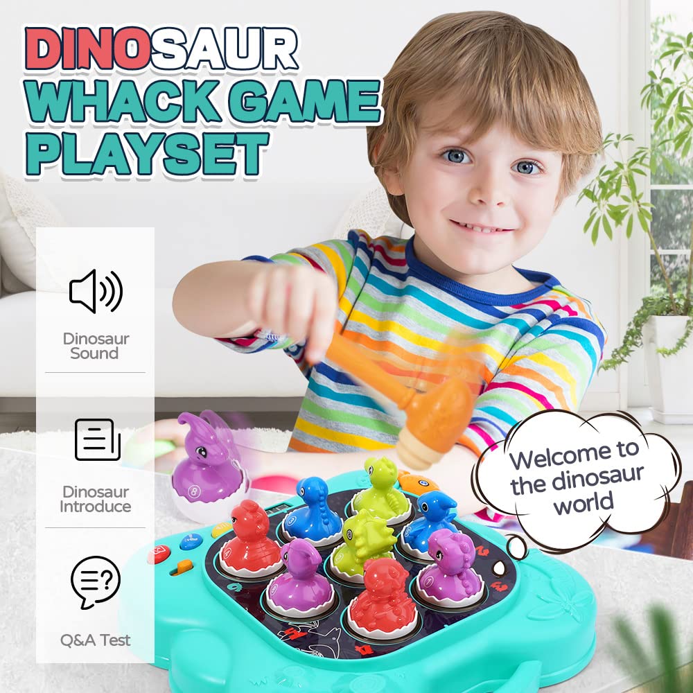 Dinosaur Toys,Interactive Whack A Dinosaur Game with Single & Multiplayer Mode,Electronic Pounding Toys with Dino Instruction,Music,Q&A Mode,Educational Toys for 3 4 5 6 7 8 Years Old Boys Girls