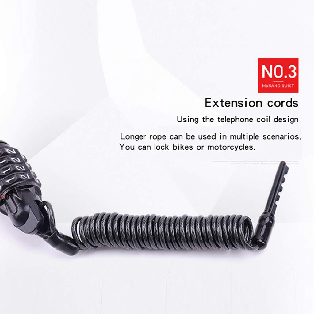 Cable Bicycle Lock Digit Bike Combination Security 4 for Resettable Lock Bike Accessories Bike Frame Handle (Black, One Size)
