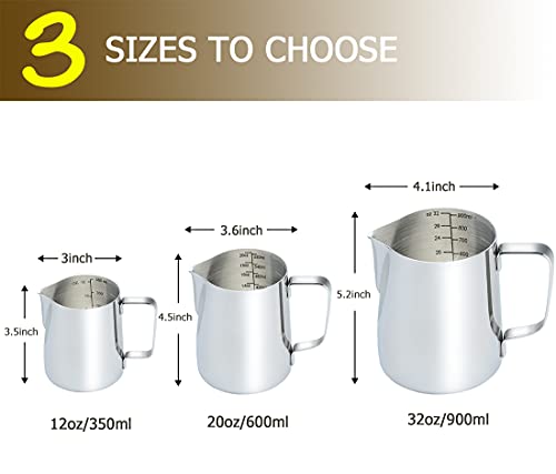 CAMKYDE Stainless Steel Milk Frothing Pitcher 12 oz, Espresso Steaming Pitcher with Decorating Pen for Espresso Machines, Cappuccino, Latte Art