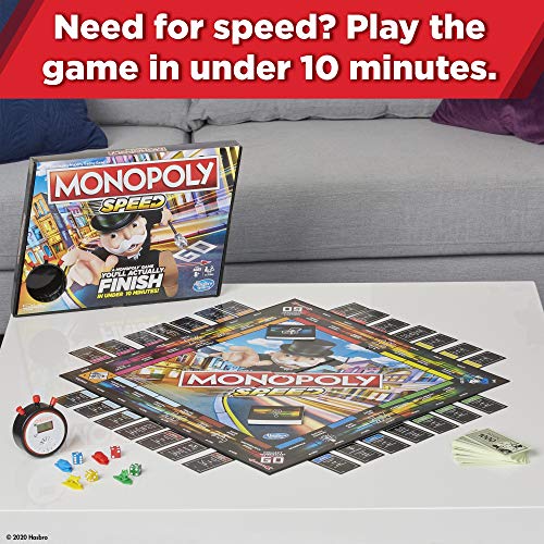 Monopoly Speed Board Game, Play in Under 10 Minutes, Fast-Playing Board Game for Ages 8 and Up, Game for 2-4 Players