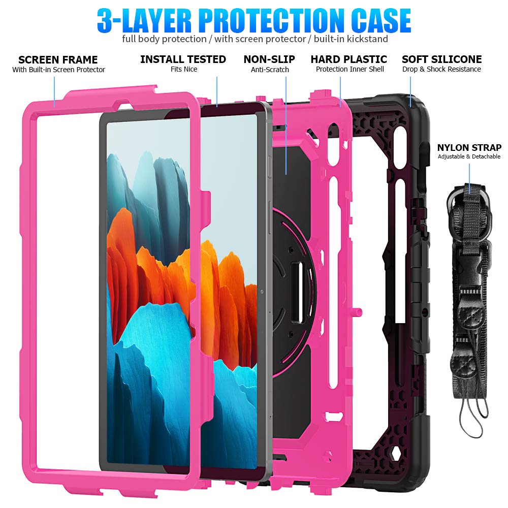 Case for Galaxy Tab S8/S7 11 Inch with Screen Protector Pen Holder Hand Strap Rotating Kickstand | Herize Heavy Duty Shockproof Rugged Case for Samsung Tab S8/S7 Model SM-SM-X700/X706/T870/T875/T878