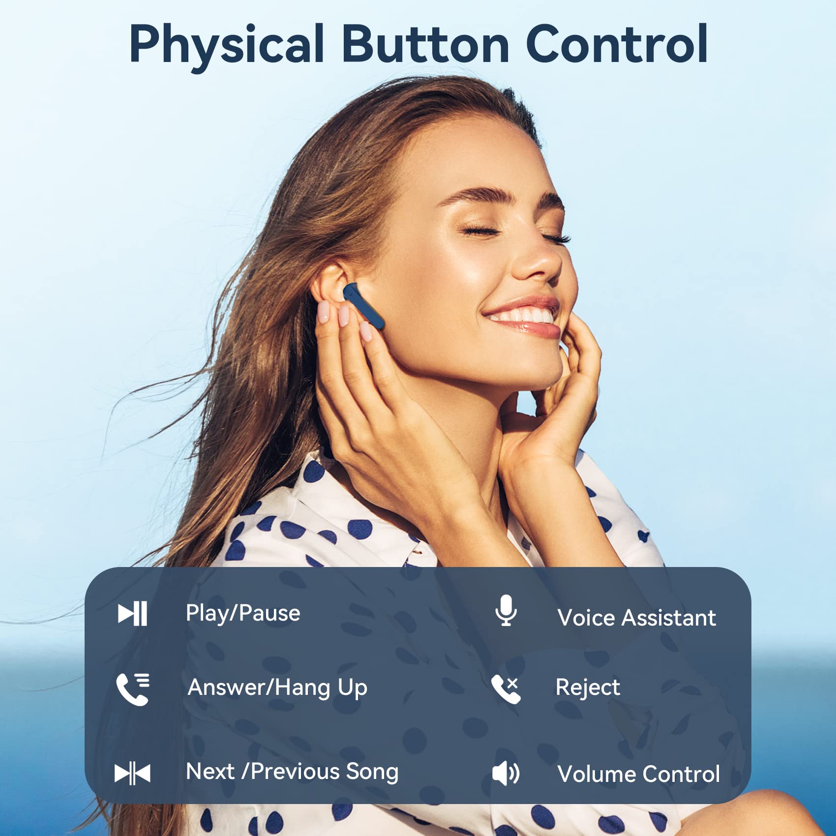 CAPOXO Wireless Earbuds V5.3 Bluetooth Headphones 50Hrs Battery Life with Wireless Charging Case & LED Power Display Deep Bass IPX7 Waterproof Earphones Microphone Stereo Headset for TV Smart Phone