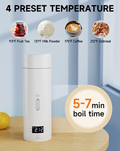 Travel Kettle, Portable Electric Kettle Small Kettle Boiler for Travel and Work, 304 Stainless Steel,BPA Free, 4 Temperature Adjustable with LED Display,Auto Shut-Off and Boil Dry Protection with Keep Warm Function,380ml Mini Kettle.