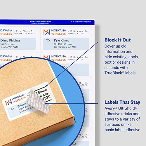 Avery Waterproof Labels with UltraHold Permanent Adhesive, 2" x 4", 500 Labels for Laser Printers (5523)
