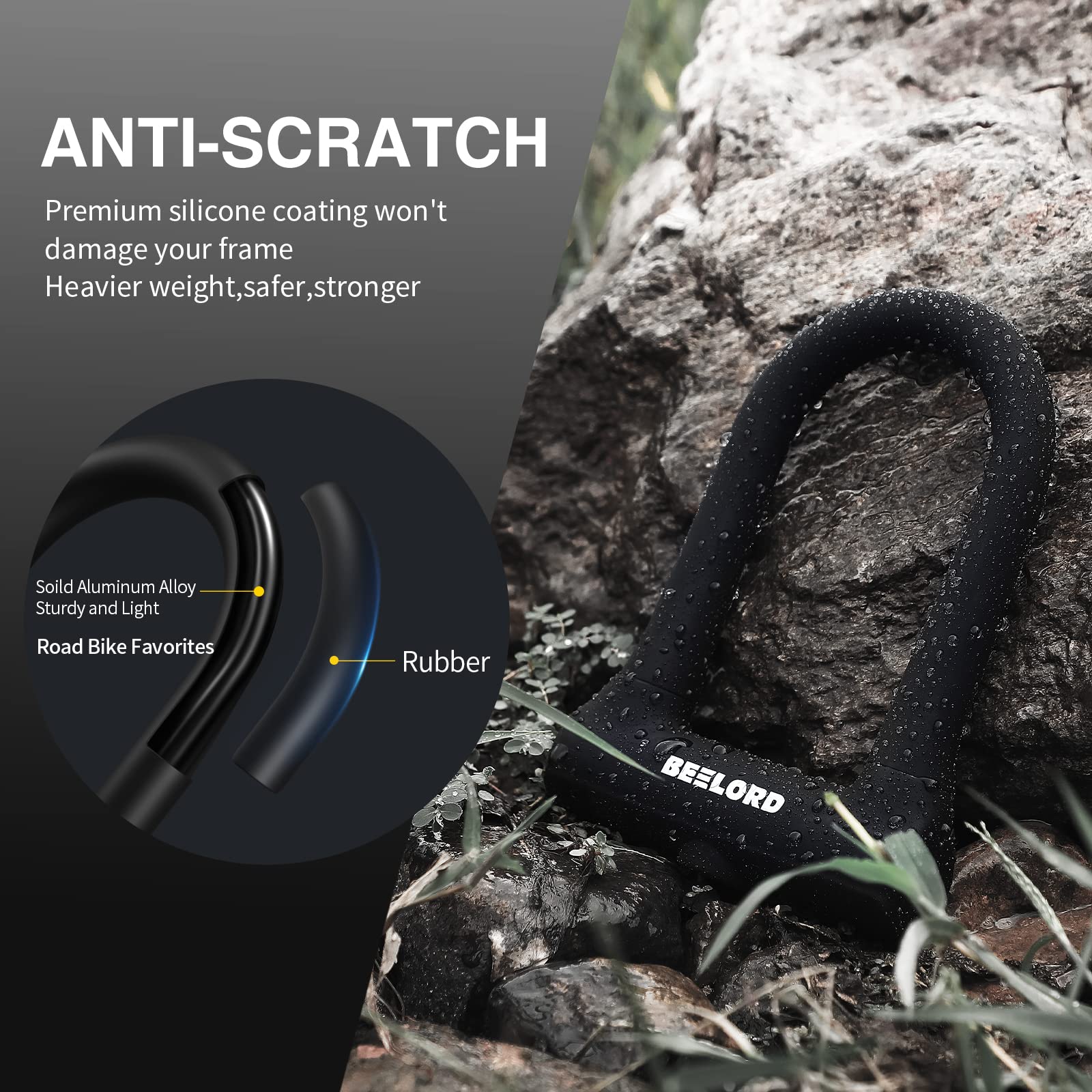 BEELORD Bike U-Lock, Heavy Duty Anti-Theft Bicycle U Lock, 18mm Shackle with Keys, Security Lock for Bicycles, E-Bikes, Scooters