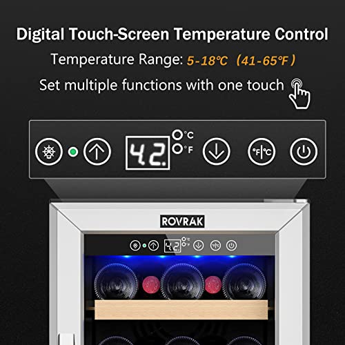 ROVRAk Upgrade Wine Cooler Refrigerator, 15 Inch 32 Bottle, Fast Cooling Low Noise and Frost Free Wine Fridge with Digital Temperature Control, Compressor Wine Cooler for Built-in or Freestanding