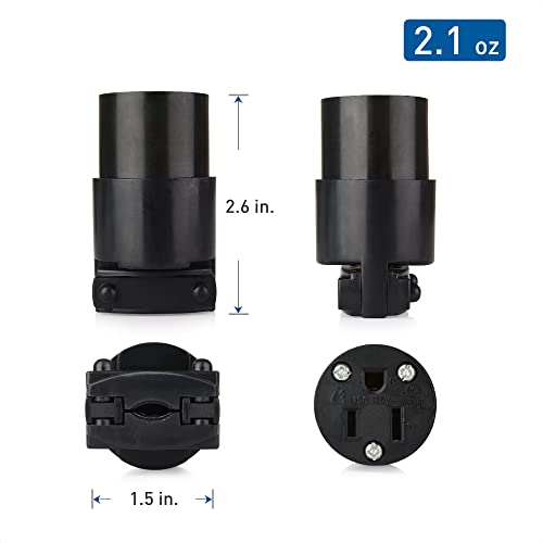 Cable Matters 3-Pack 3 Prong Replacement Connector (2 Pole 3 Wire NEMA 5-15R Straight Blade Electrical Receptacle) in Black