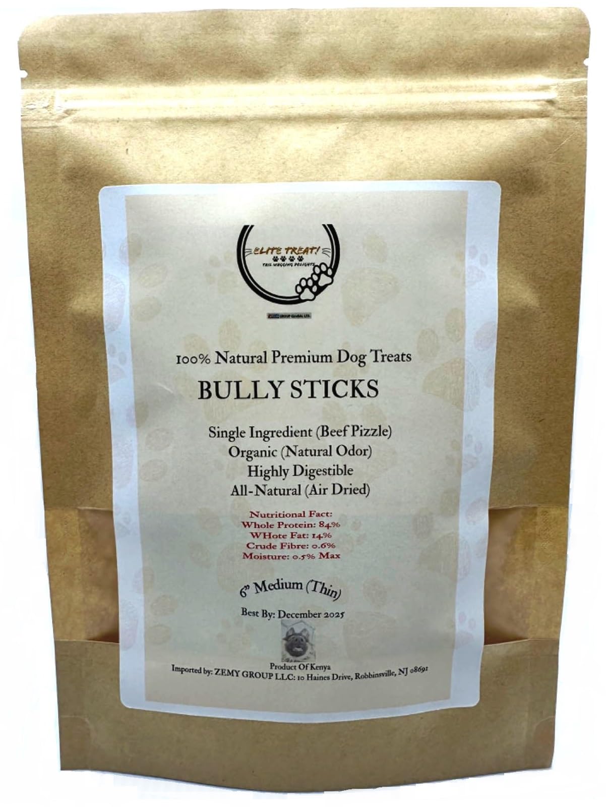 ELITE TREAT Natural Odor Bully Sticks for Dogs,Healthy Long Lasting Pizzle Chews (6 Inch, 24 Pack),All Natural,Free Range 100% Grass-Fed Beef,Grain-Free (Medium/Thin)
