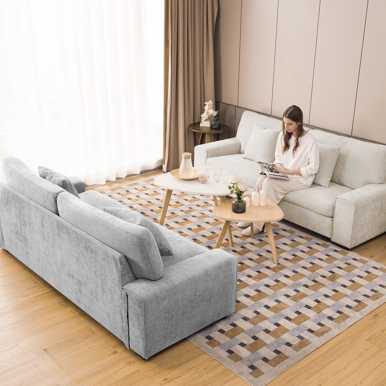 DOPEDIO Modern Living Room Chenille Recliner Sofa Small Sofa,loveseat Sofa,Removable Sofa Cover Space Spring Cushions and Solid Wood Frame, Easy to Install (71.25inch,Beige)