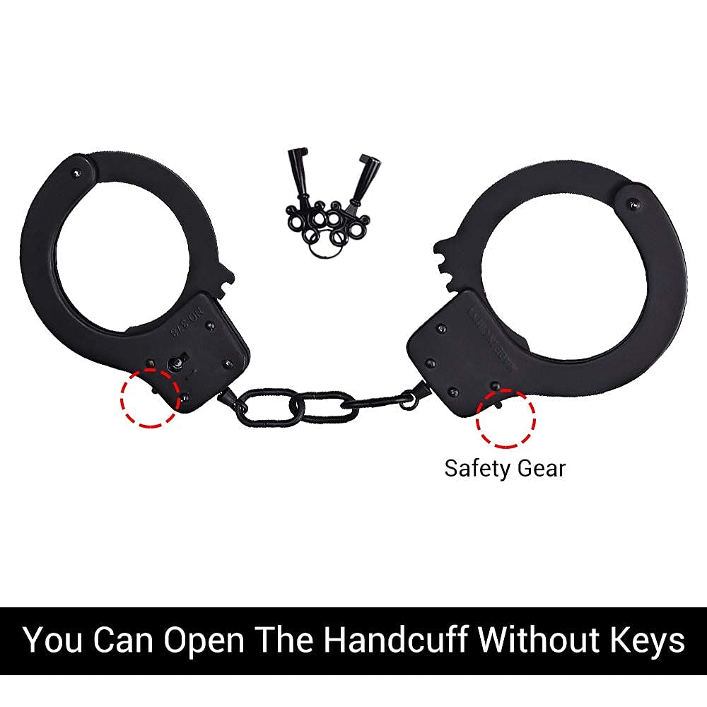 Bedsecret Handcuffs Double Lock Steel Police Edition Professional Grade Handcuffs,Hand Cuffs Cop with Keys(black)