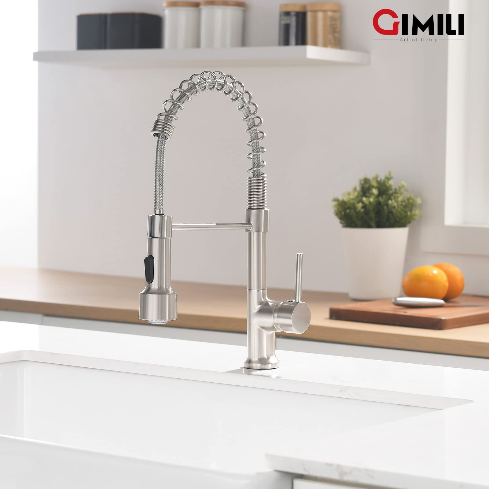 GIMILI Kitchen Faucet with Sprayer Modern Single Handle Pull Down Sprayer Brushed Nickel Kitchen Faucet Pull Down with LED Light