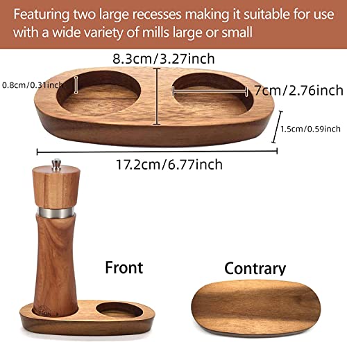 Salt and Pepper Mill Tray,Acacia Wood Tray, Salt & Pepper Grinder Accessories(Inner Dia 2.76 inch / 7cm)fit many Mills & Shakers