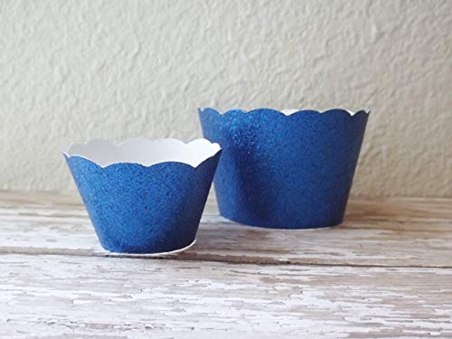 Royal Blue Glitter Cupcake Wrappers Party Dessert Decorations Standard and Mini Holders Set of 12