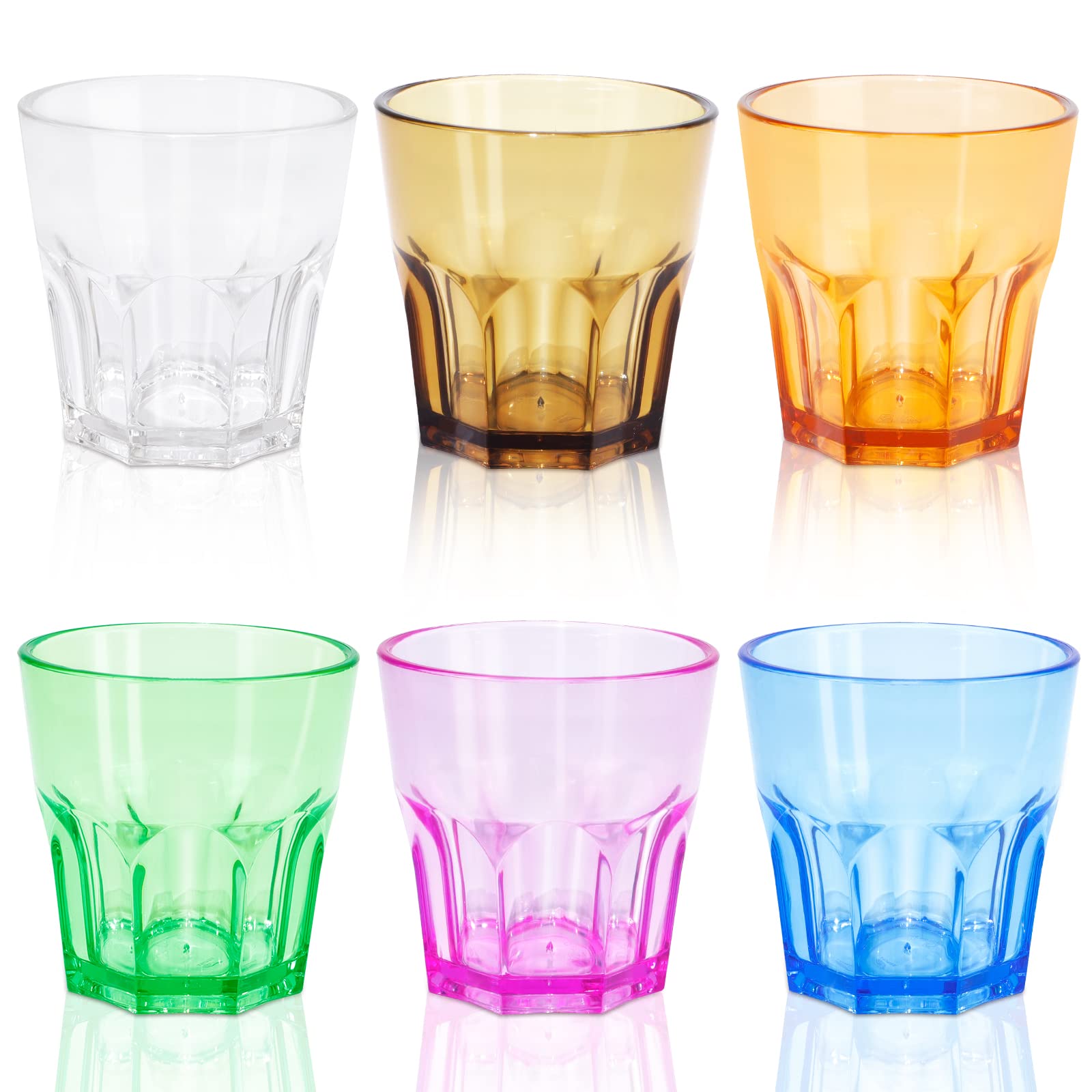 Colored Acrylic Glasses Drinkware, Unbreakable Glasses Drinking Set of 6, Plastic Cups Reusable, Dishwasher Safe, Small Water Tumbler Cups for Kids Picnic Christmas Gift Party Juice Whiskey Wine