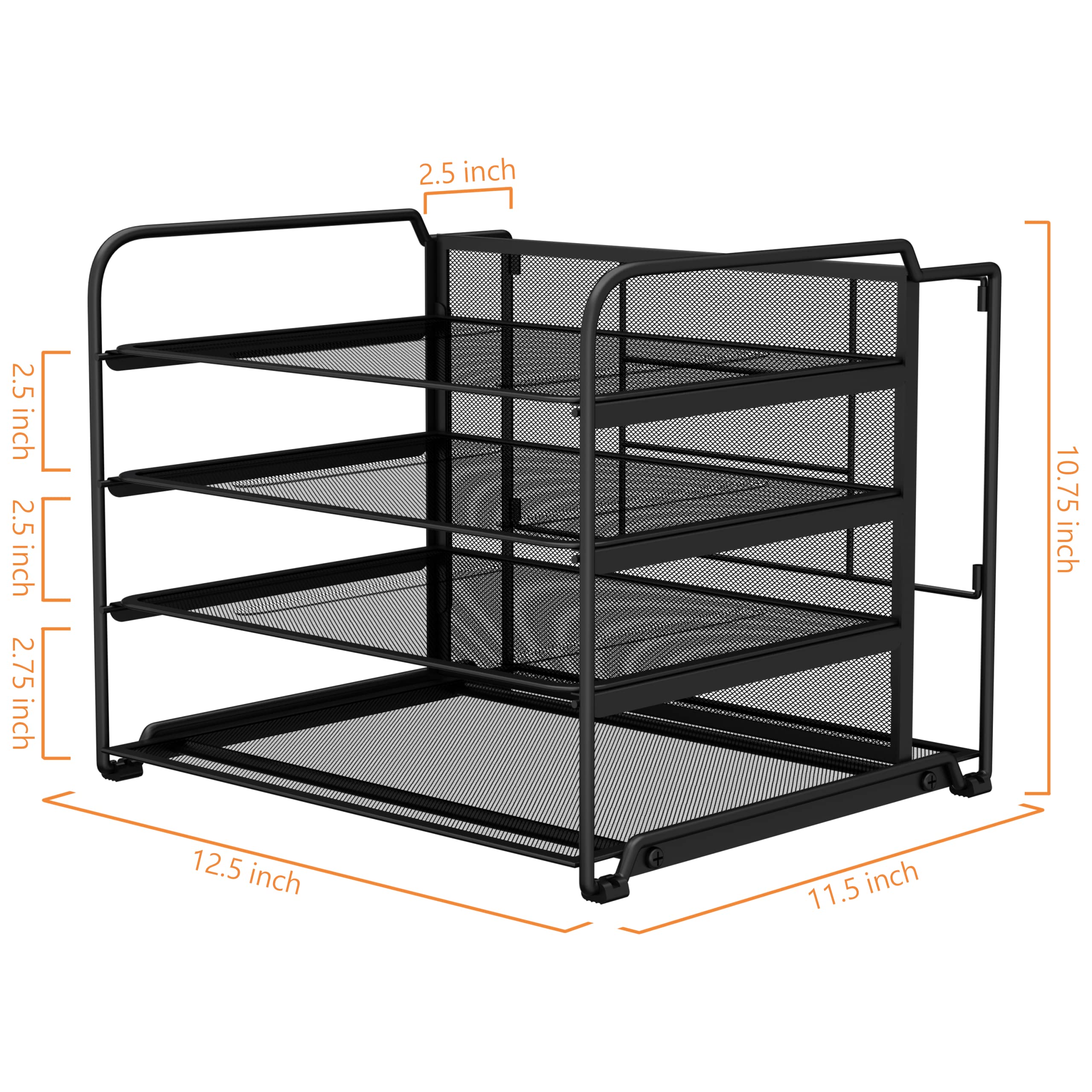 CAXXA 4 Tier Mesh Document Trays with Vertical Upright Section for Hanging File Holders, Mesh Office Supplies Desk Organizer, Black