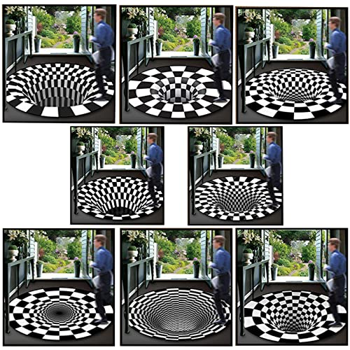 FDGDFG 3D Vortex Illusion Rug, 2022 New Black White Plaid Round Rugs 3D Visual Optical Floor Mat, Abstract Geometric Non-Slip Optical for Living Dinning Room Bedroom Kitchen (40x40in, MDKJ-4)