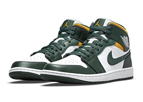 Nike Men's Air Jordan 1 Mid Shoes, Noble Green/Pollen-white, 12